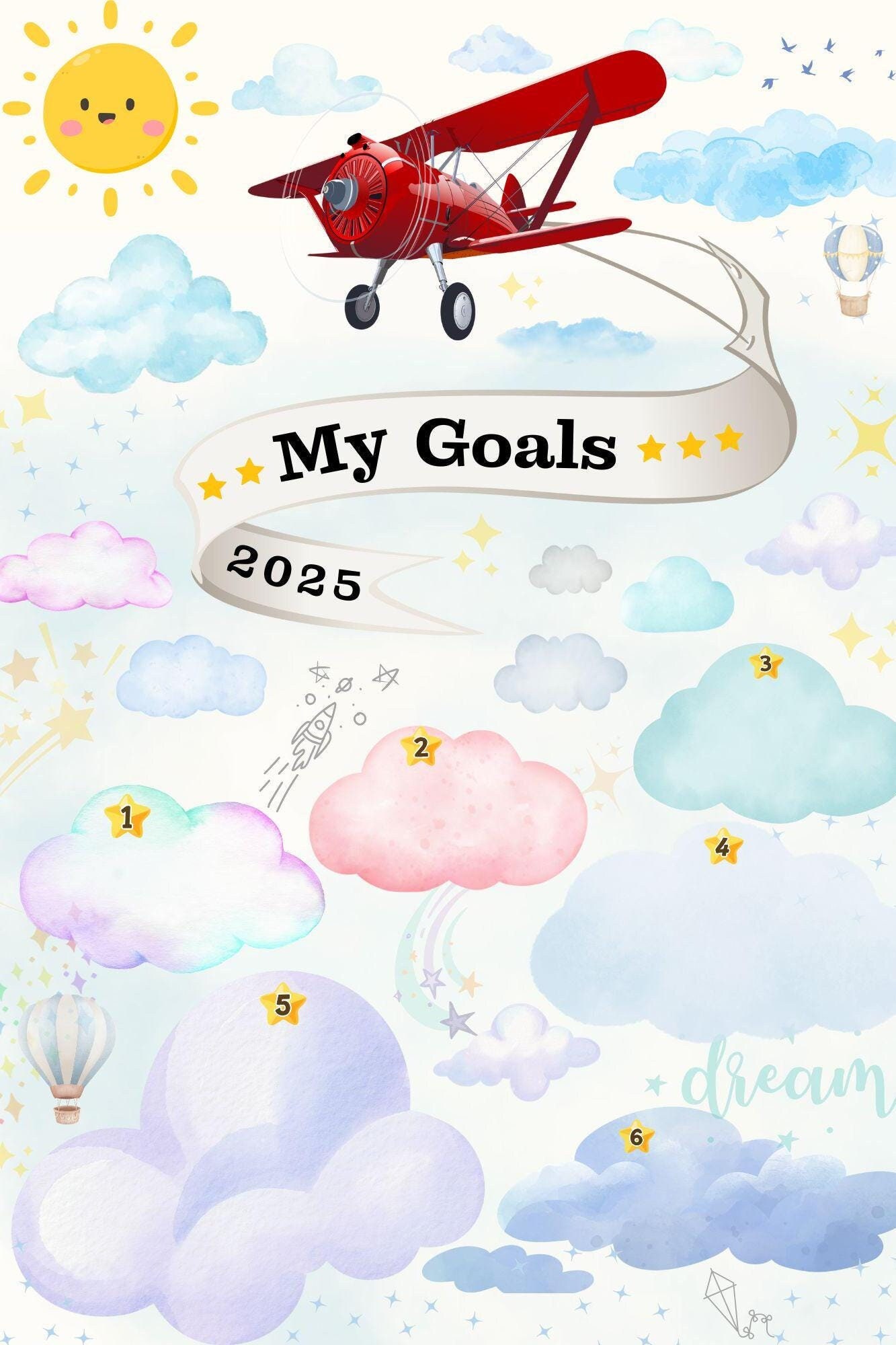 Kids 2025 Goal Setting Worksheet I Young Children Beautiful Dreamy ...