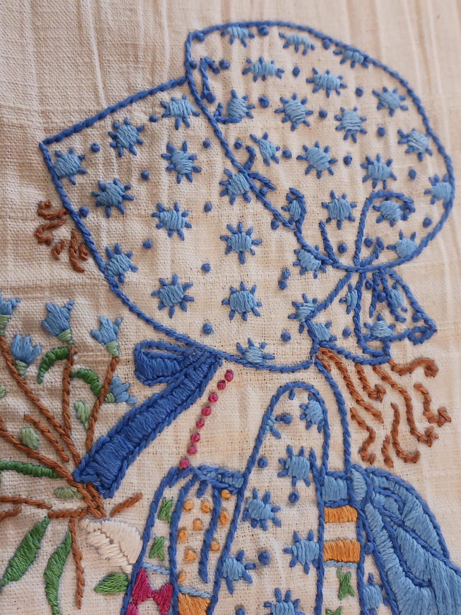 Holly Hobbie Hand Embroidered Girl With Flowers Ready for Framing ...