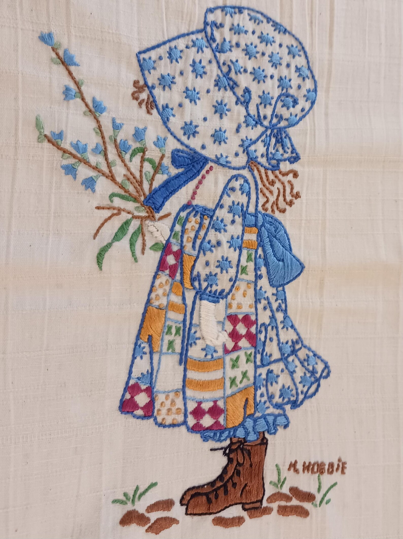 Holly Hobbie Hand Embroidered Girl With Flowers Ready for Framing ...