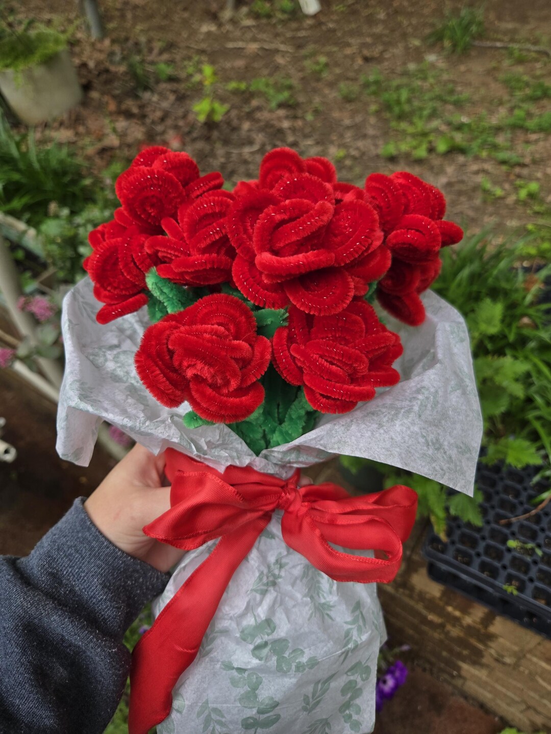 Handmade Pipe Cleaner Red Rose Bouquet - Etsy