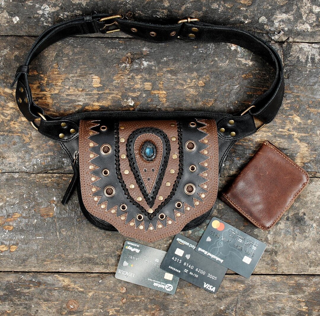Leather Waist Belt With Extra Pockets and Utility Design - Etsy