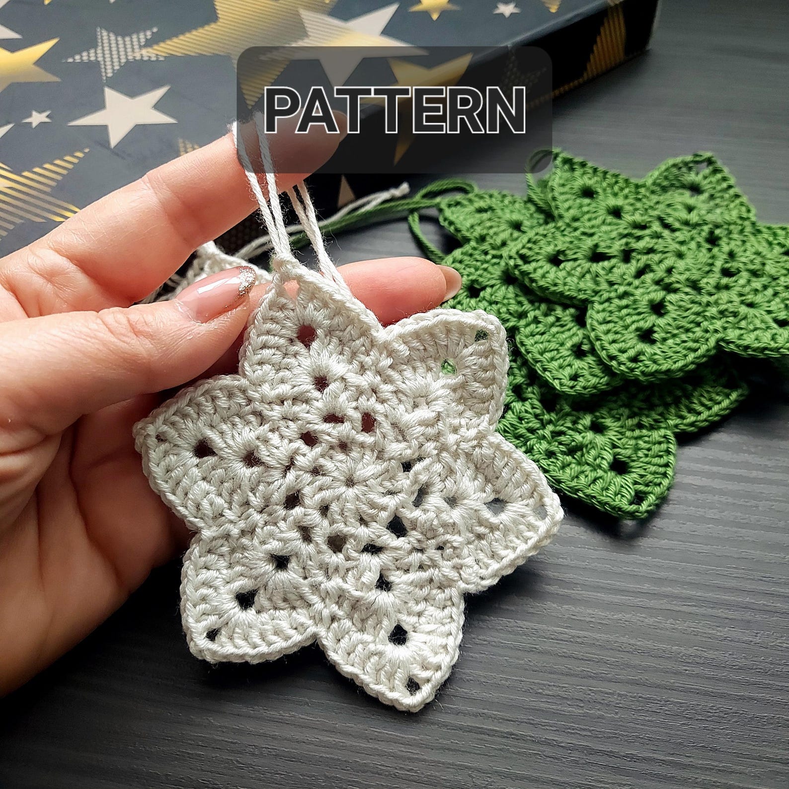 PATTERN - Crochet Christmas Star Ornament, Christmas Tree Decoration ...