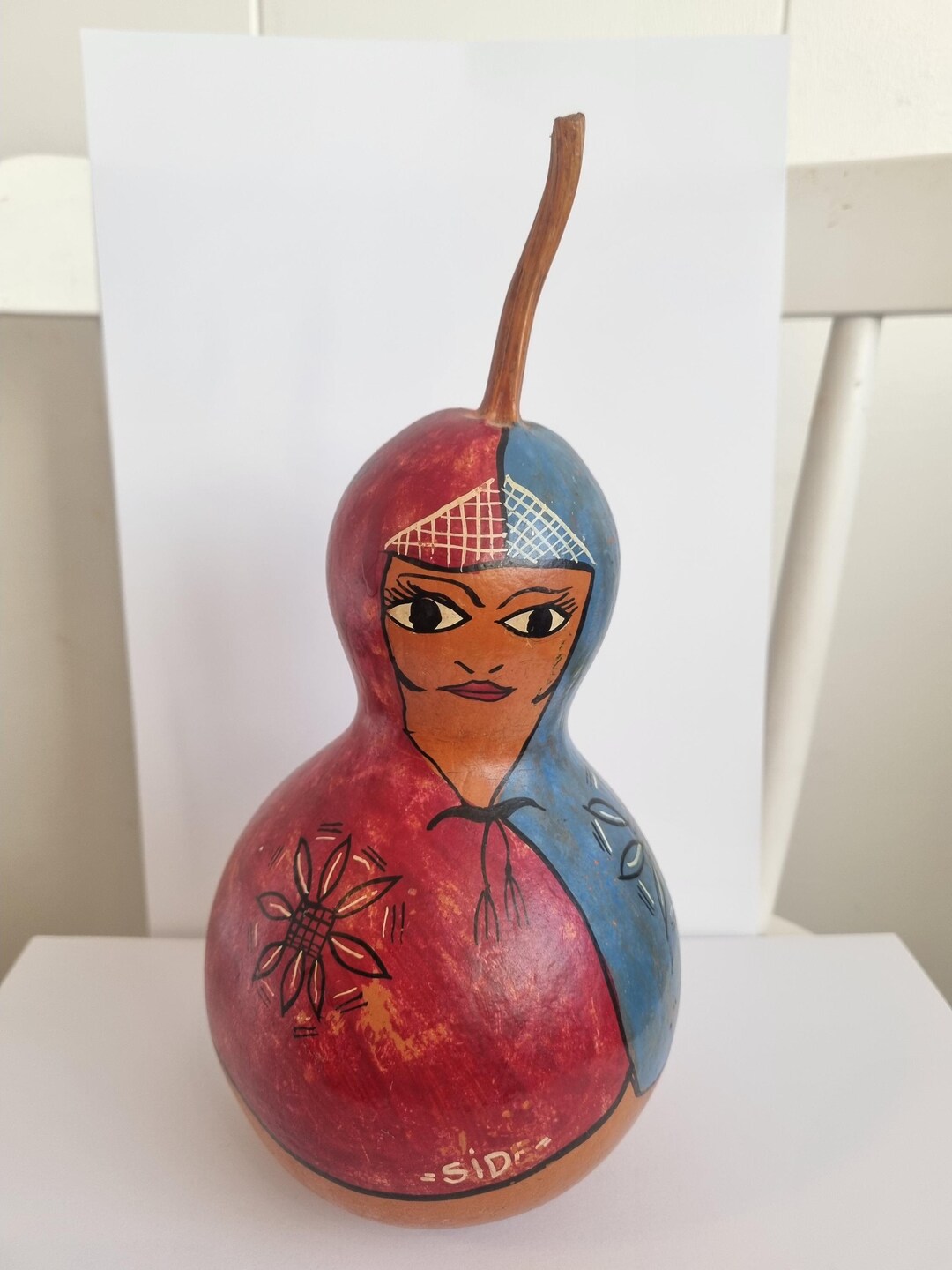 A Unique Collectible Folk Art Gourd. Woman With Scarf on Her Head ...