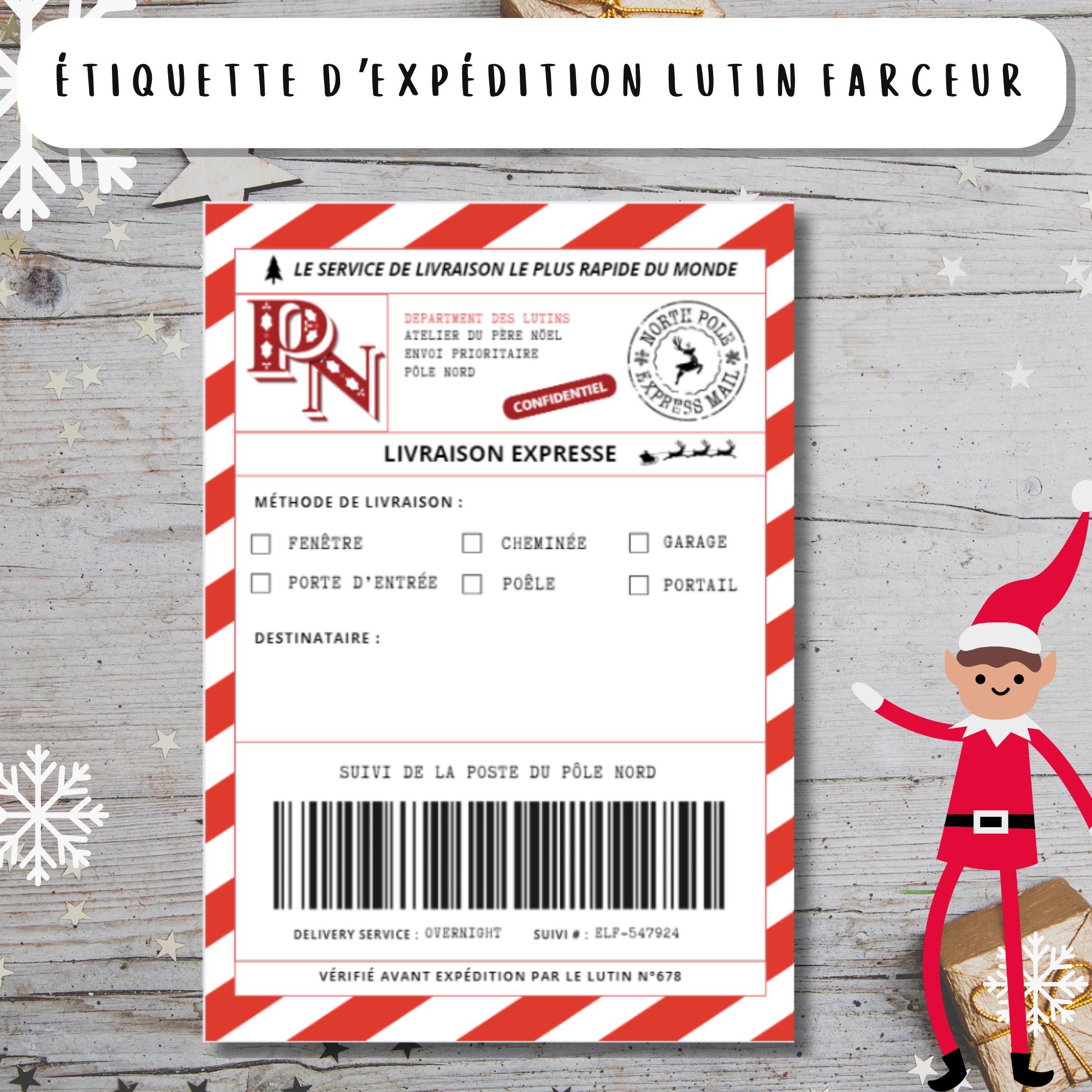 Etiquette d'expédition arrivée lutin farceur | Activités lutin de Noël ...