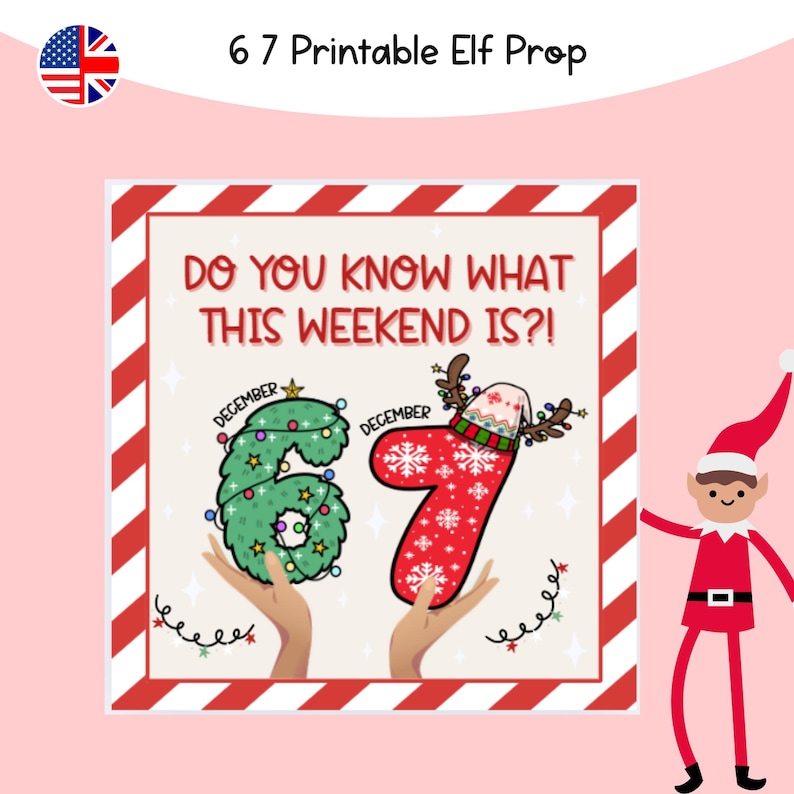 6 7 Printable Elf Prop, Six Seven Funny Meme Christmas, Trending 67 ...