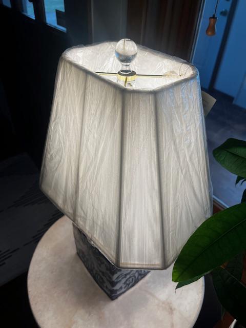 Vintage Porcelain Blue and White Square Table Lamp With String ...
