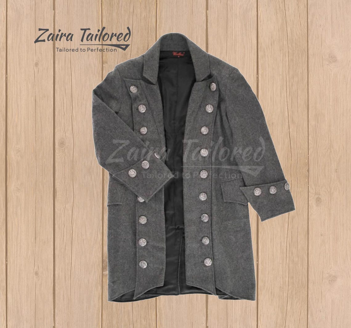 Men's Blackbeard Pirate Captain Coat | Grey Admiral Buccaneer Jacket ...
