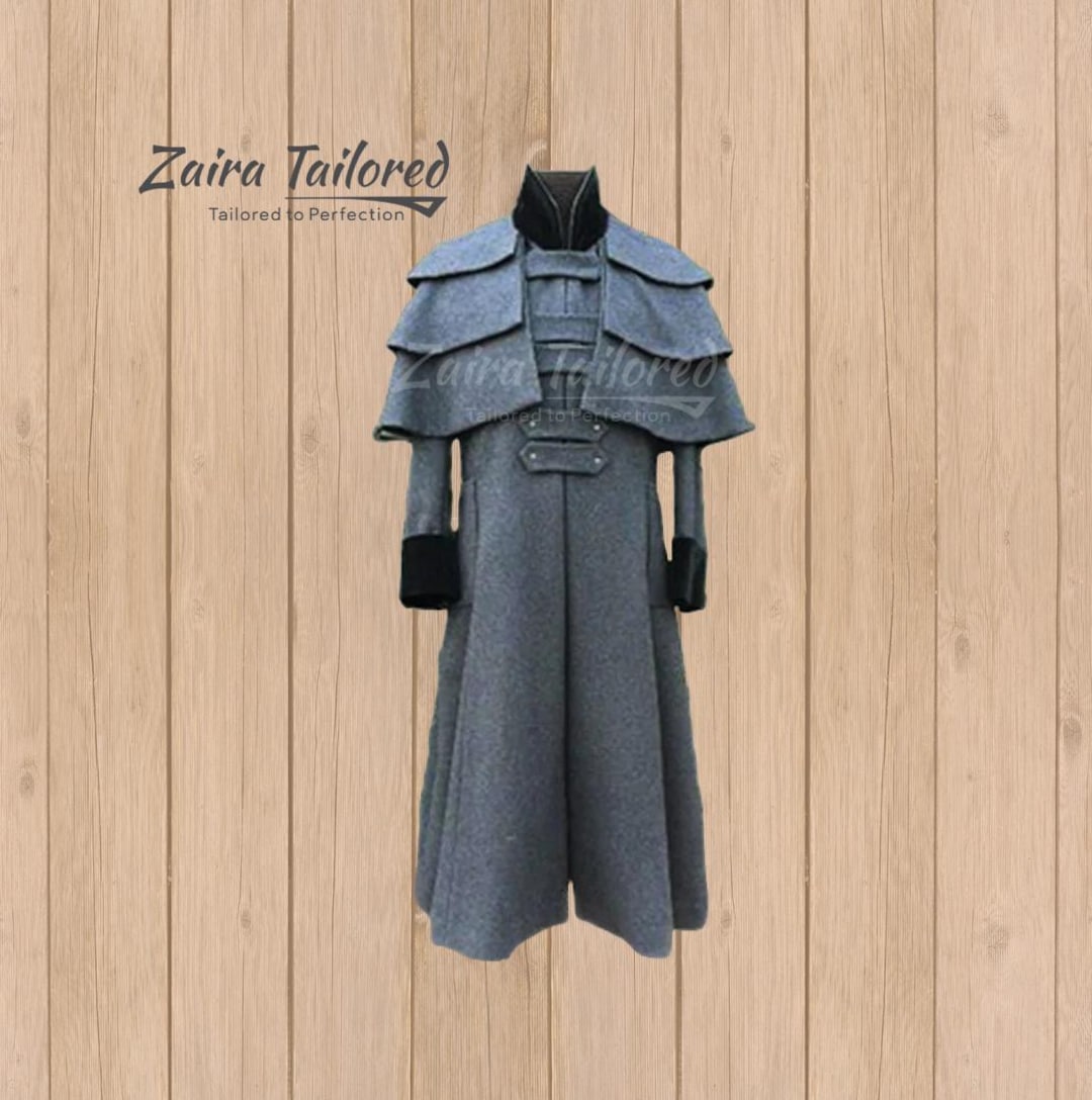 Custom Gray Wool Victorian Garrick Coat | Coachman's 3-layer Cape Long ...