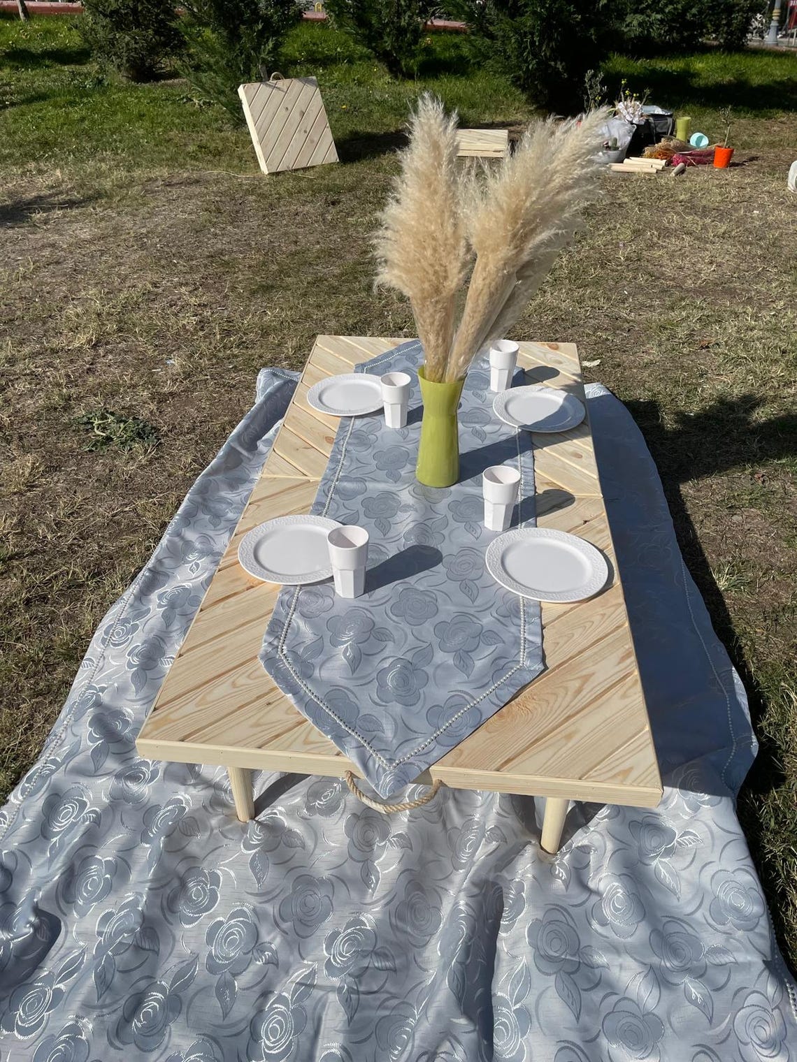 Pine Wood Boho Picnic Table, Folding Low Seat (22x44inc) - Etsy
