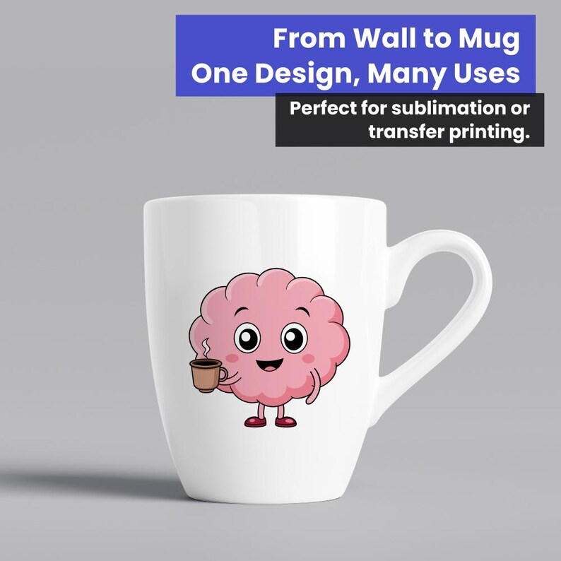Cute Coffee Brain SVG | Funny Smart Brain Clipart | Digital Design for ...