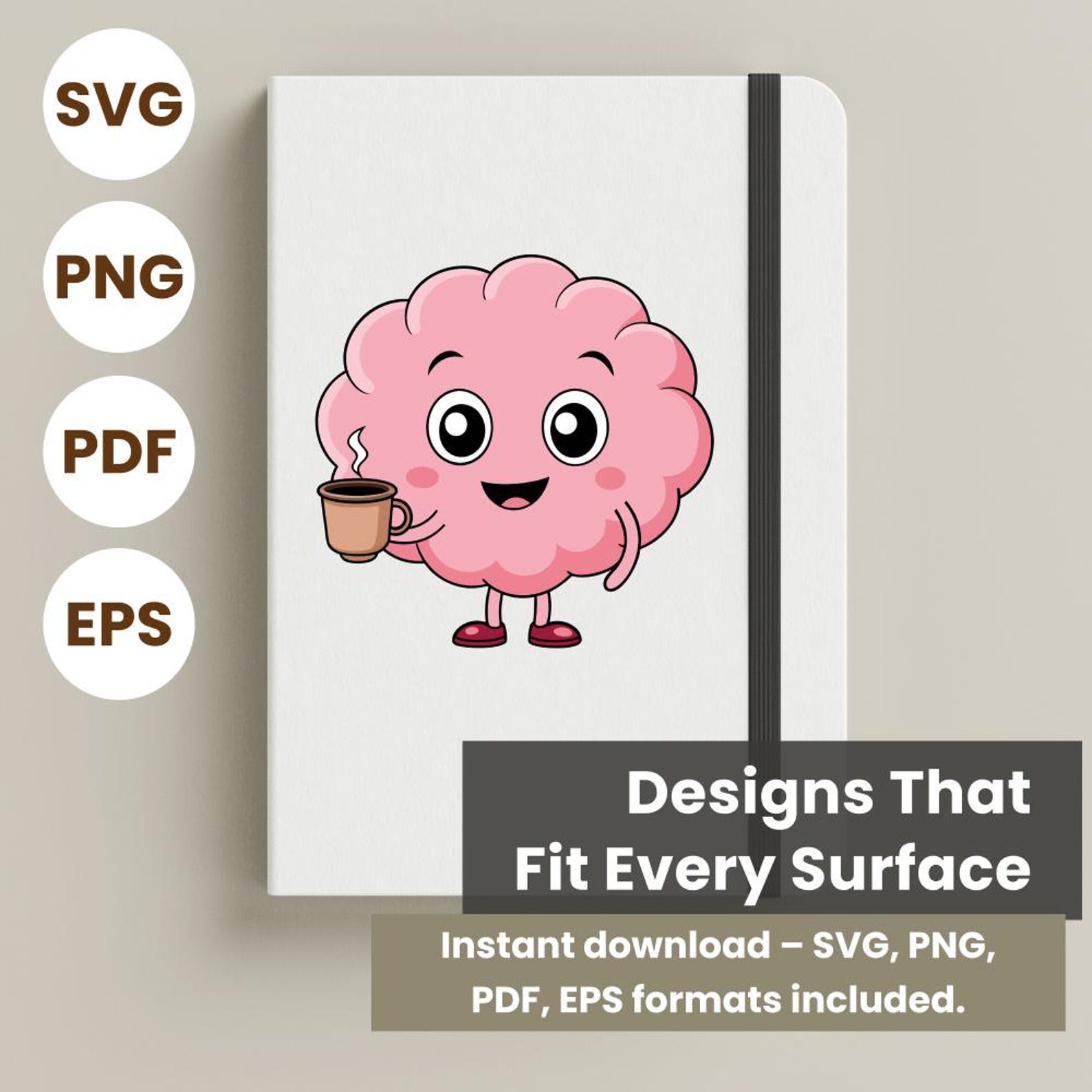 Cute Coffee Brain SVG | Funny Smart Brain Clipart | Digital Design for ...