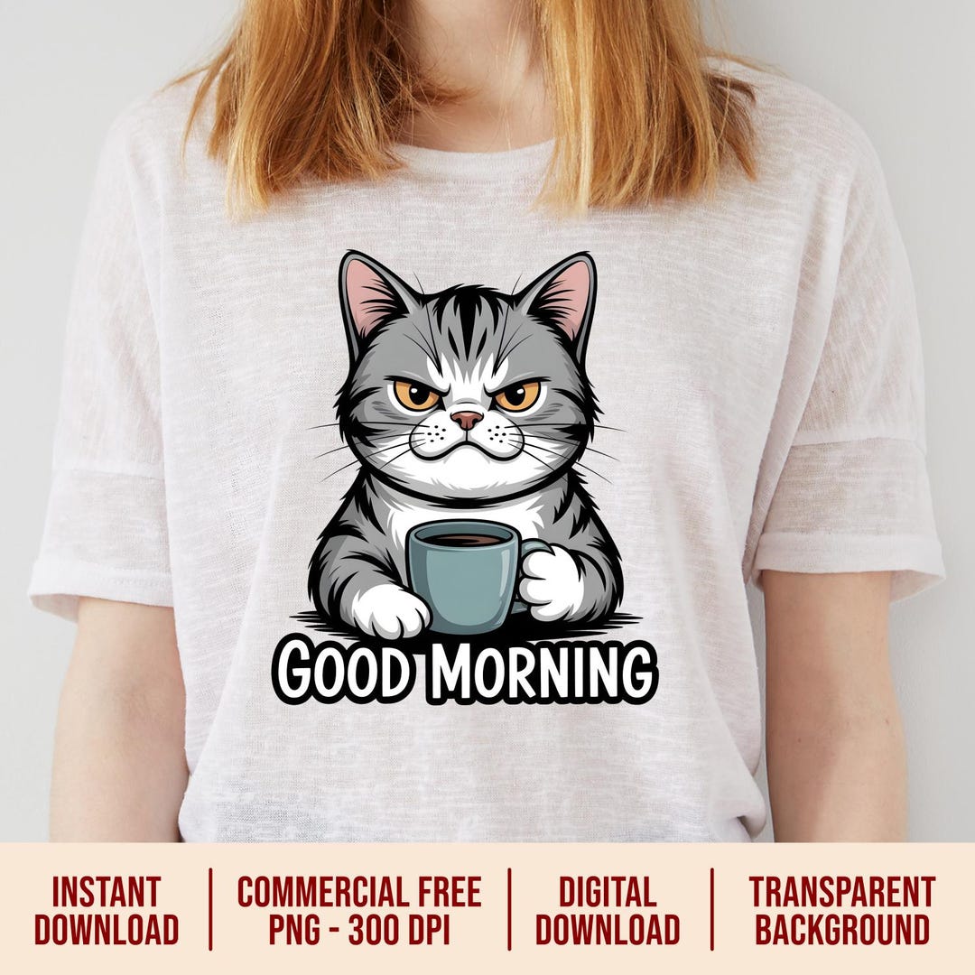Good Morning Grumpy Cat PNG, Funny Coffee T-shirt Print (digital File ...
