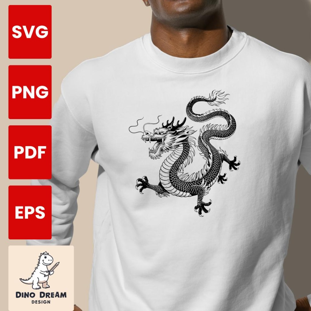 Oriental Dragon SVG - Asian Tattoo Style Vector for T-shirts, Mugs ...