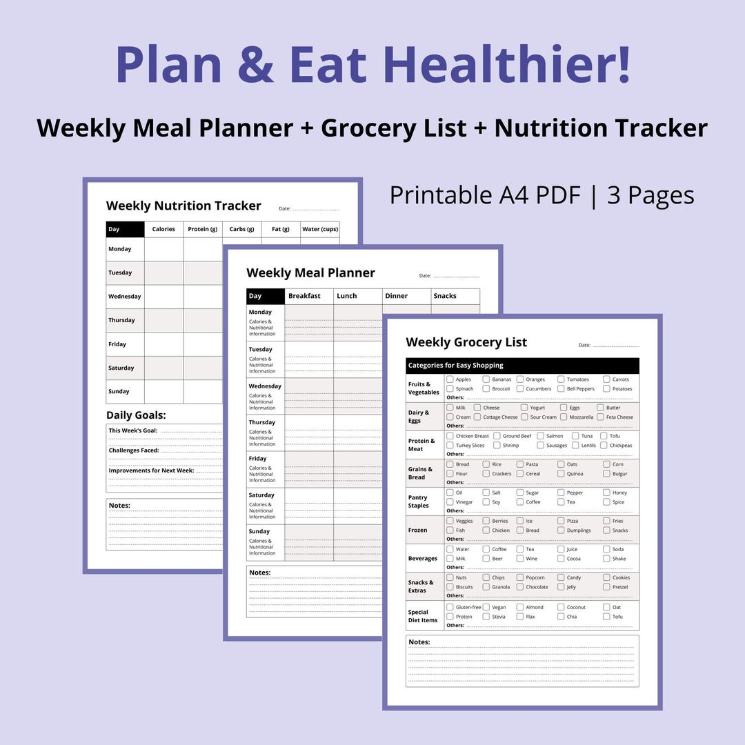 Weekly Meal Planner, Meal Prep Organizer, Food Planning Notebook, Meal ...