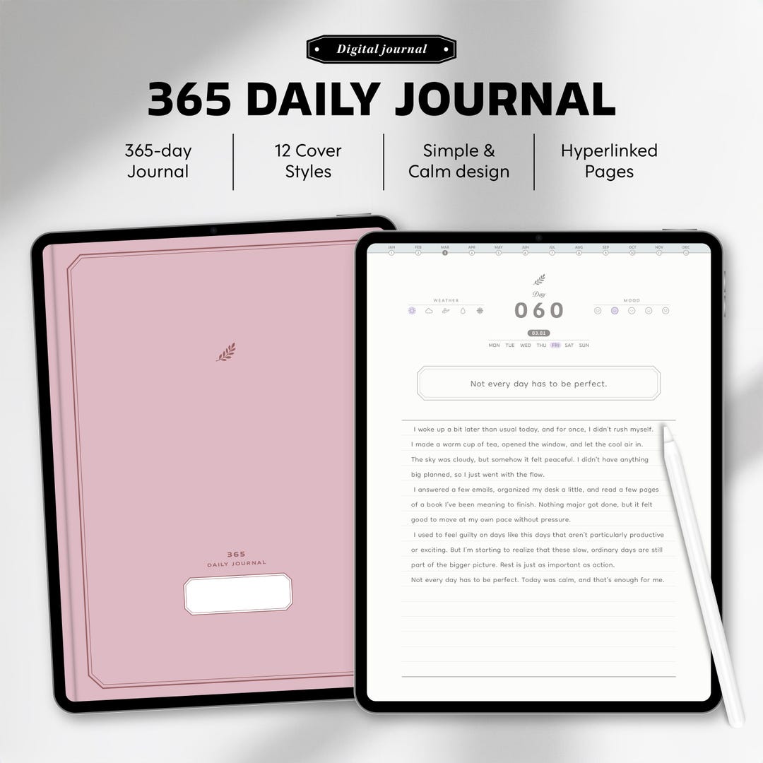 365 Daily Journal | Digital Diary for Goodnotes | Undated Hyperlinked ...