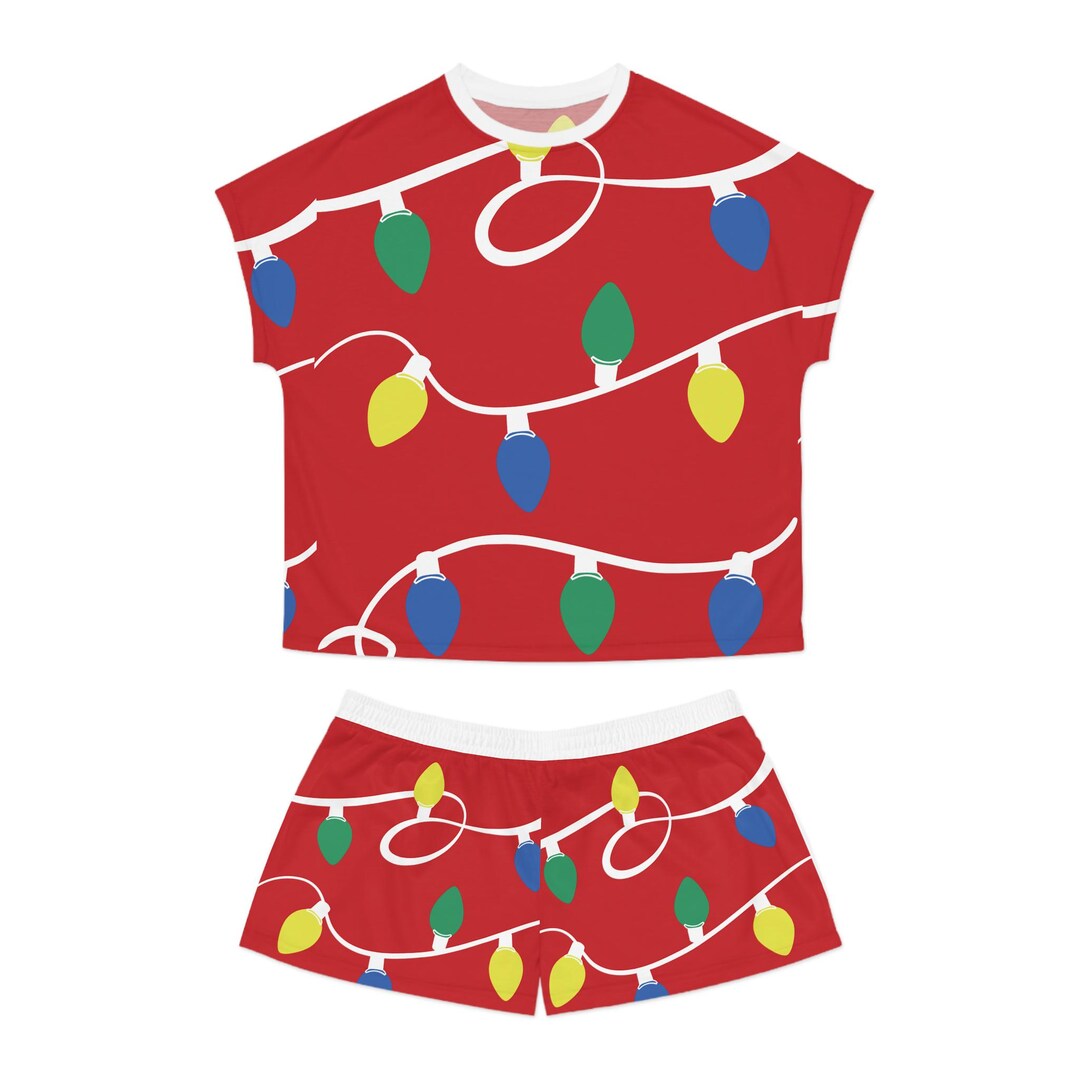 Christmas Light Pajama Set for Women, Holiday PJ Set, Festive Sleepwear ...