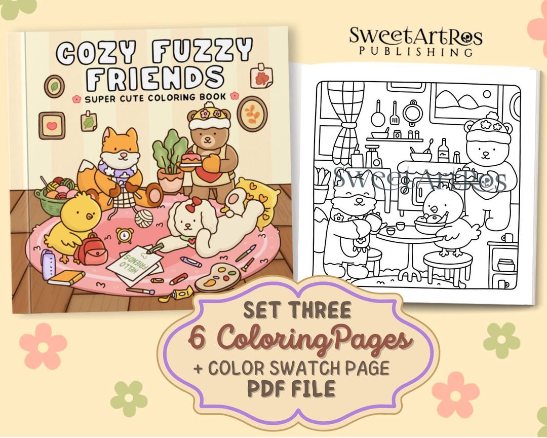 Cozy Fuzzy Friends - Hand-drawn Coloring Book, Super Cute Animal ...