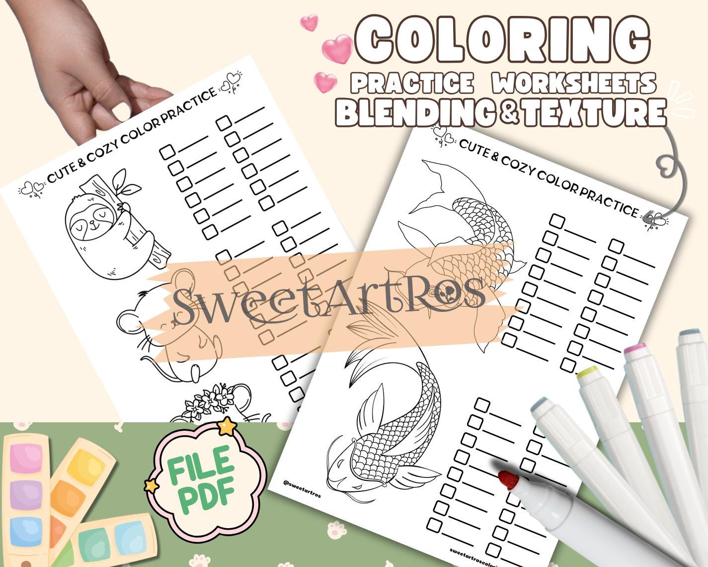Animal Coloring Practice Worksheets: Blending & Textures (PDF) - Etsy