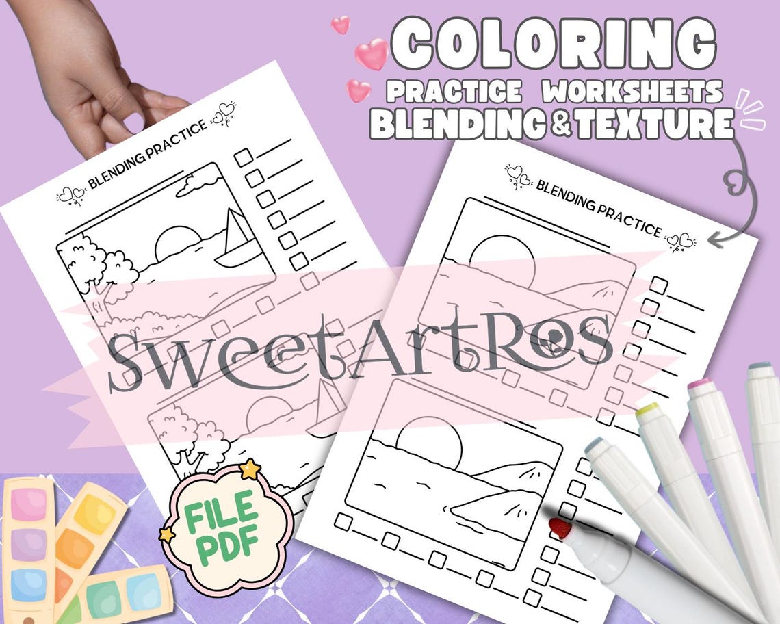 Coloring Practice Worksheets: Blending & Texture (PDF) - Etsy