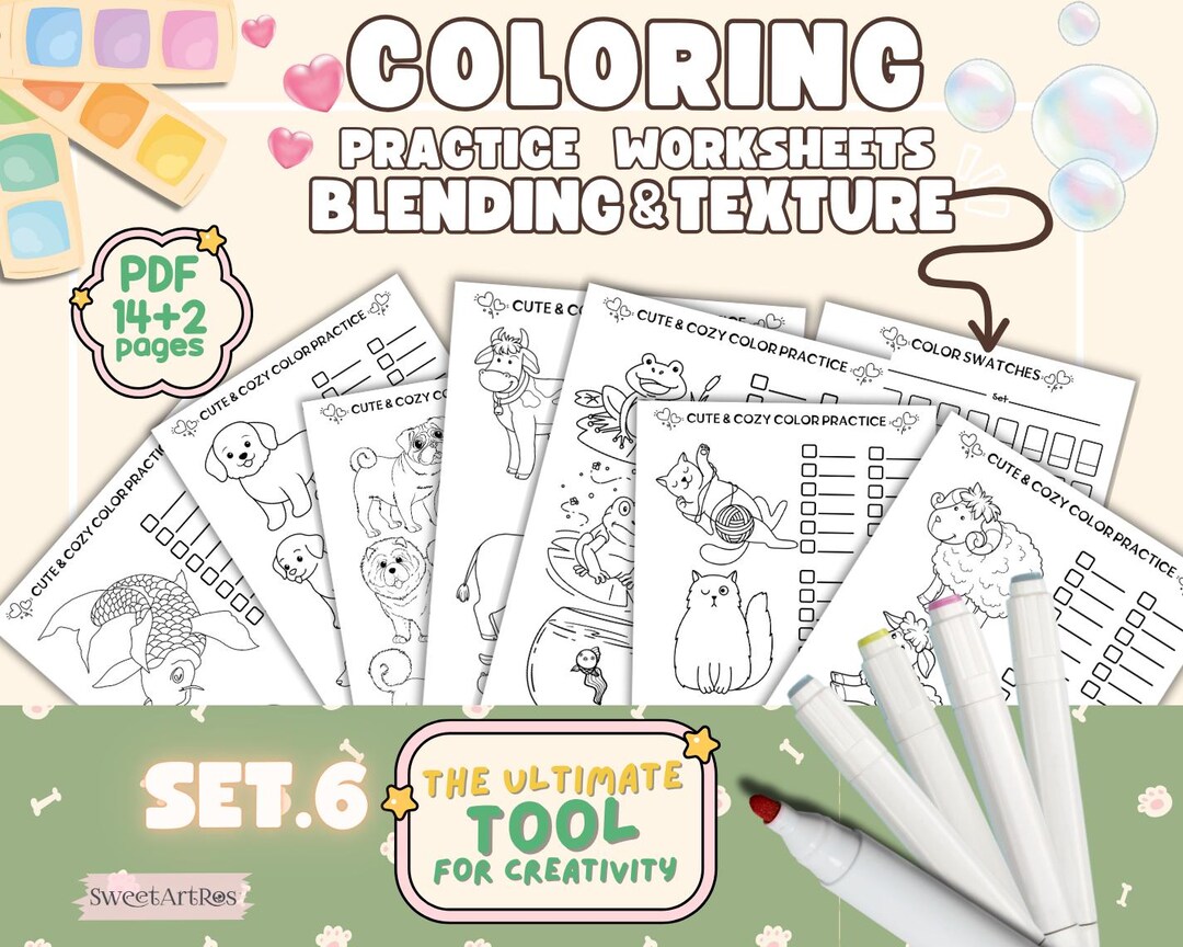Animal Coloring Practice Worksheets: Blending & Textures (PDF) - Etsy