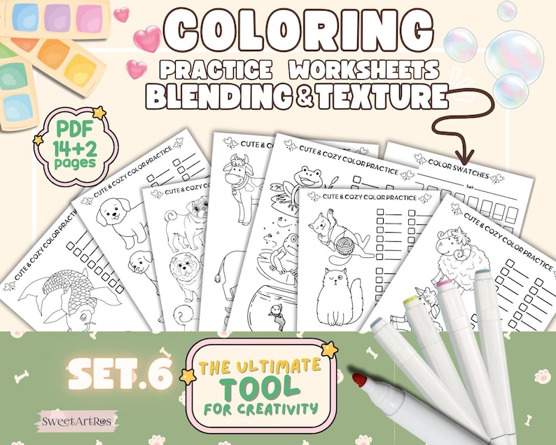 Animal Coloring Practice Worksheets: Blending & Textures (PDF) - Etsy