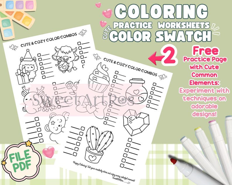 Coloring Practice Worksheets, Color Swatch Charts, Blank Layouts for ...
