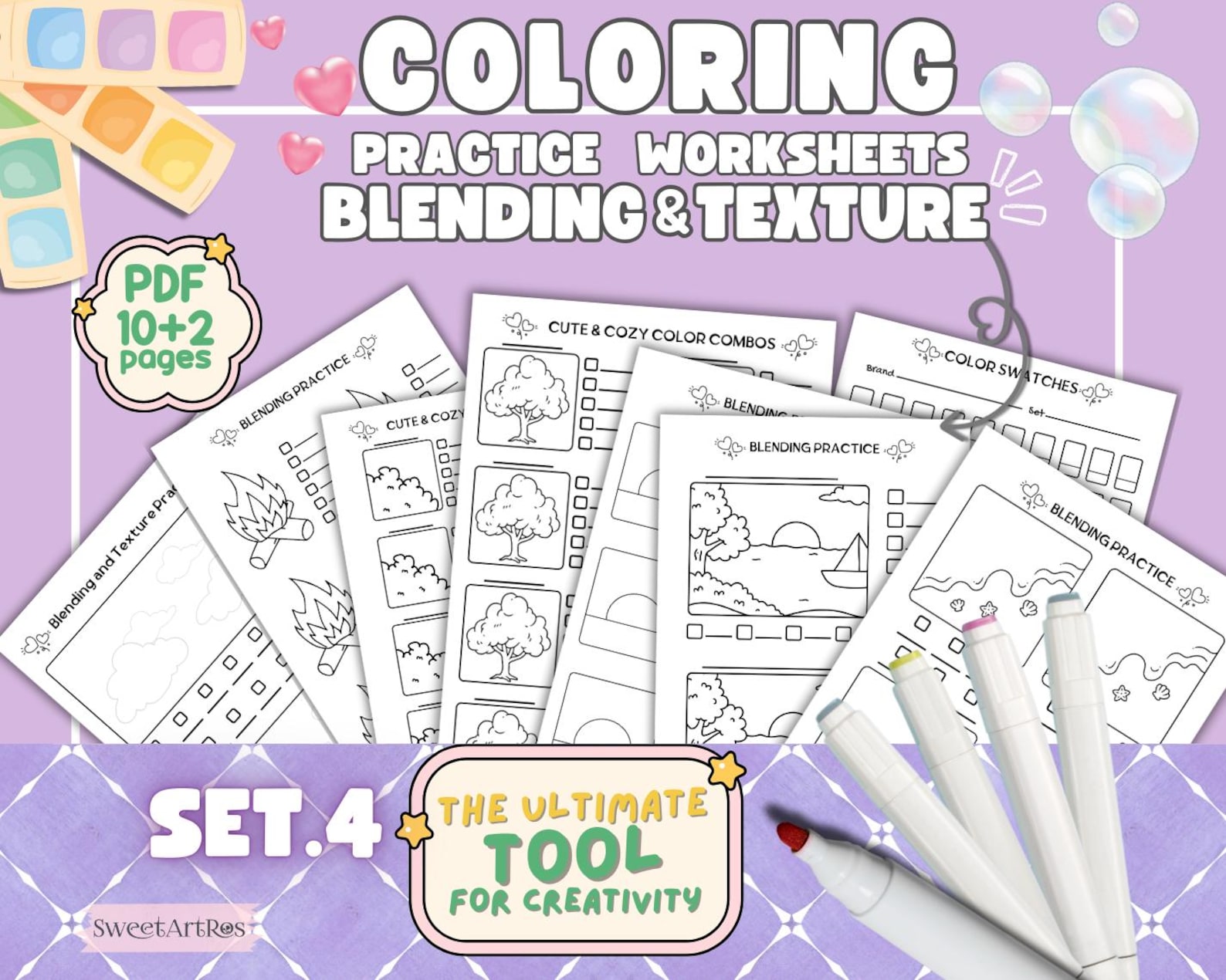 Coloring Practice Worksheets: Blending & Texture (PDF) - Etsy