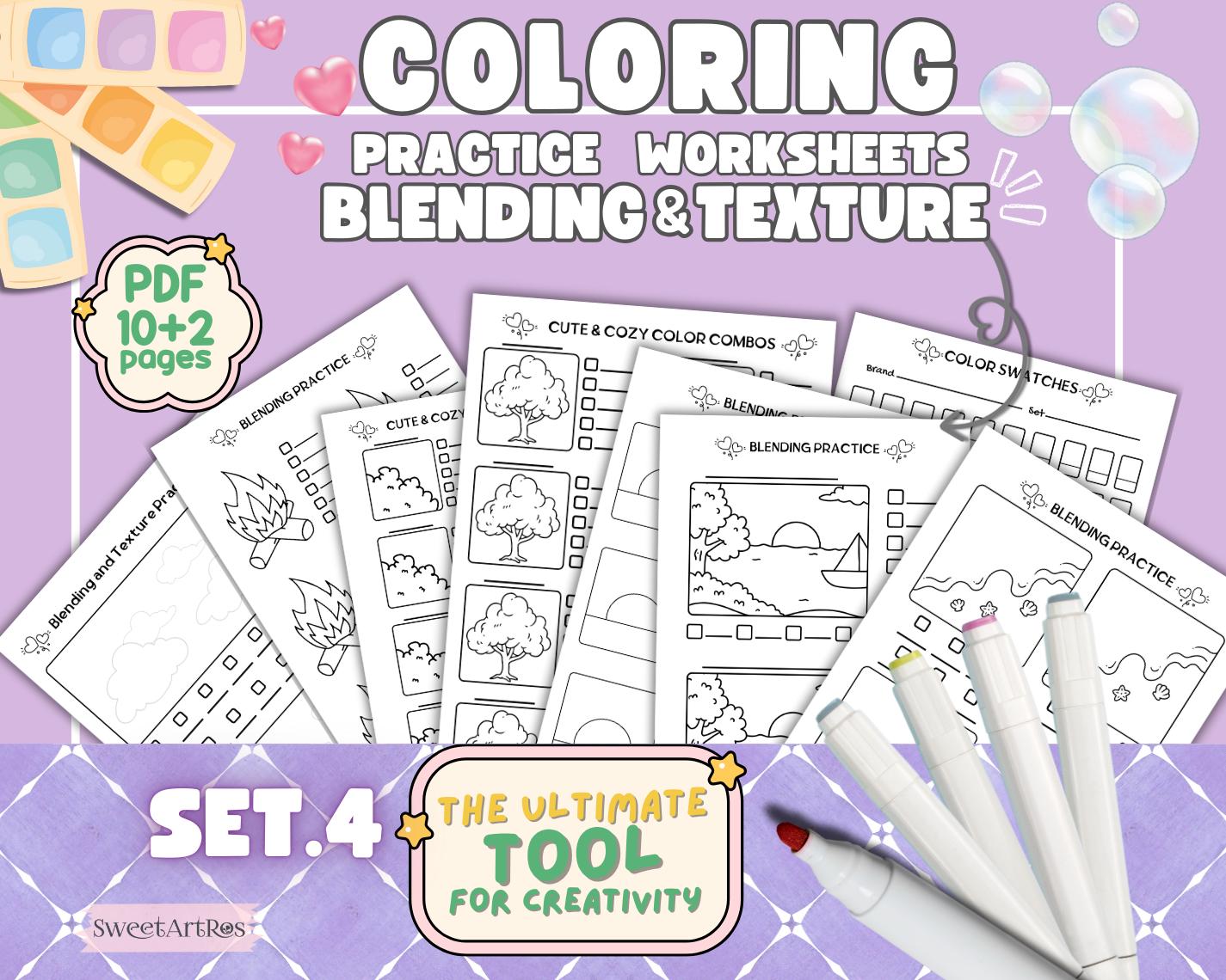 Coloring Practice Worksheets: Blending & Texture (PDF) - Etsy