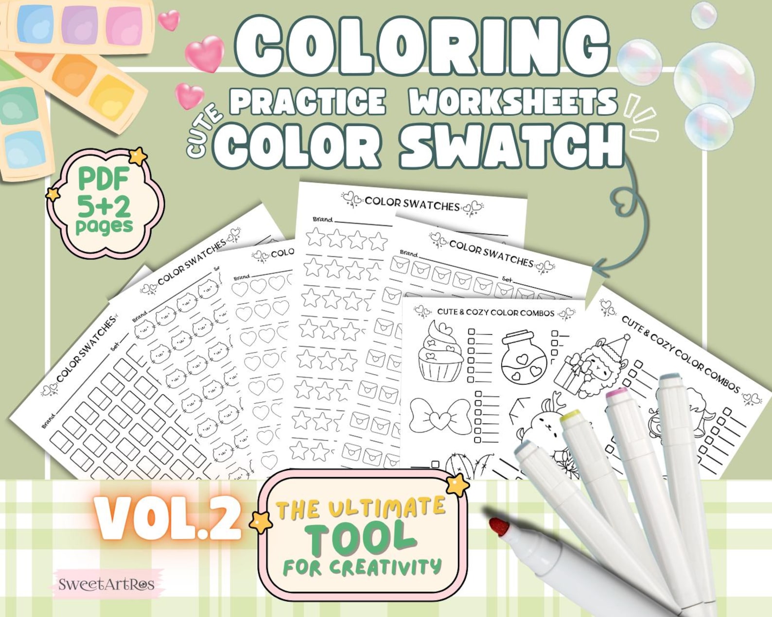 Coloring Practice Worksheets, Color Swatch Charts, Blank Layouts for ...
