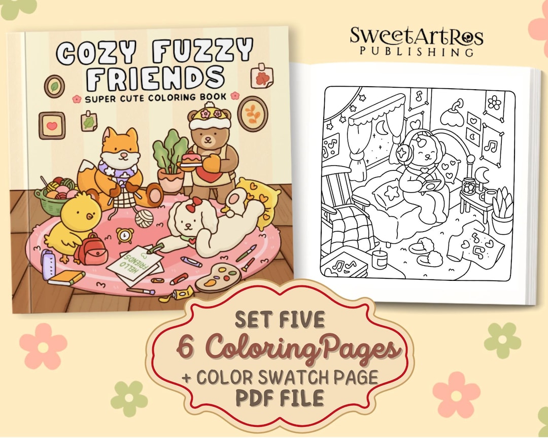 Cozy Fuzzy Friends - Hand-drawn Coloring Book, Super Cute Animal ...