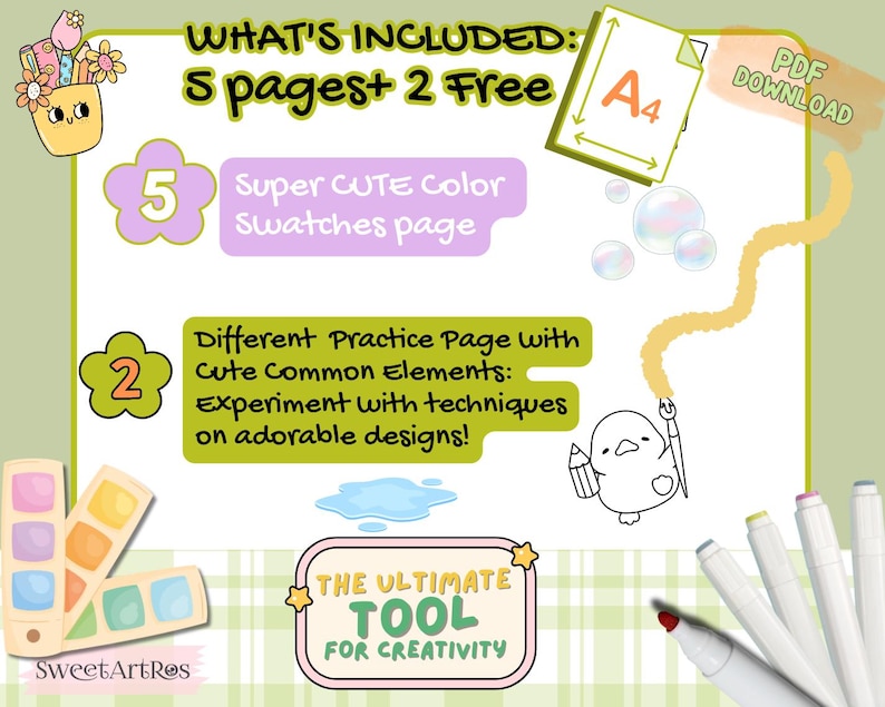 Color Swatch Charts, Coloring Practice Pages (PDF Downloadable File A4 ...