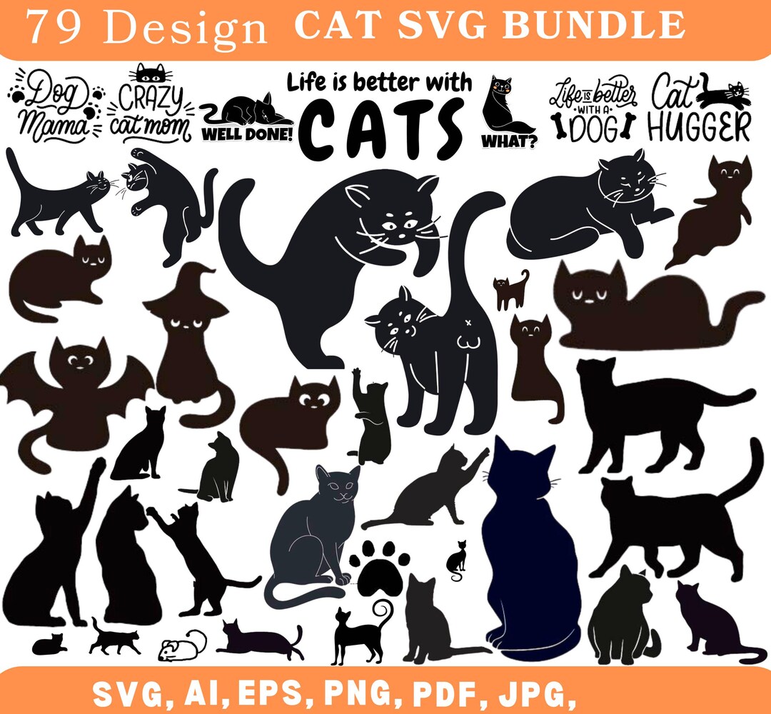 Cat Svg Bundle, Cat Clipart, Cat Silhouette, Cat Cut Files for Circut ...