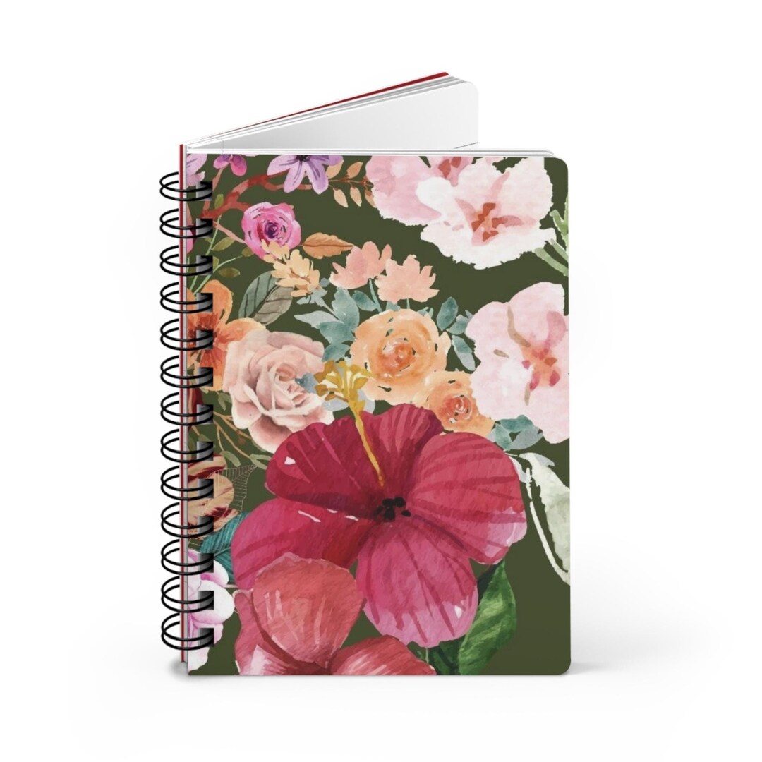 Red Flower Spiral Bound Journal, Floral Notebook, Flower Stationery ...