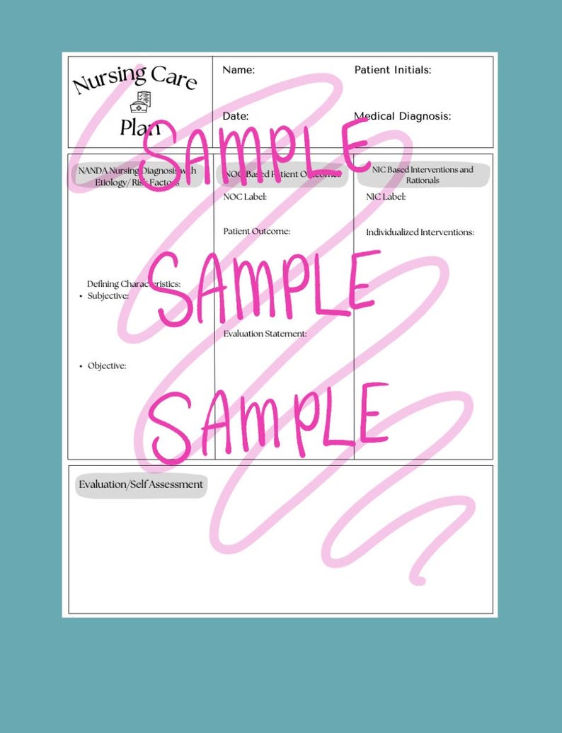 Nursing Care Plan Template - Etsy