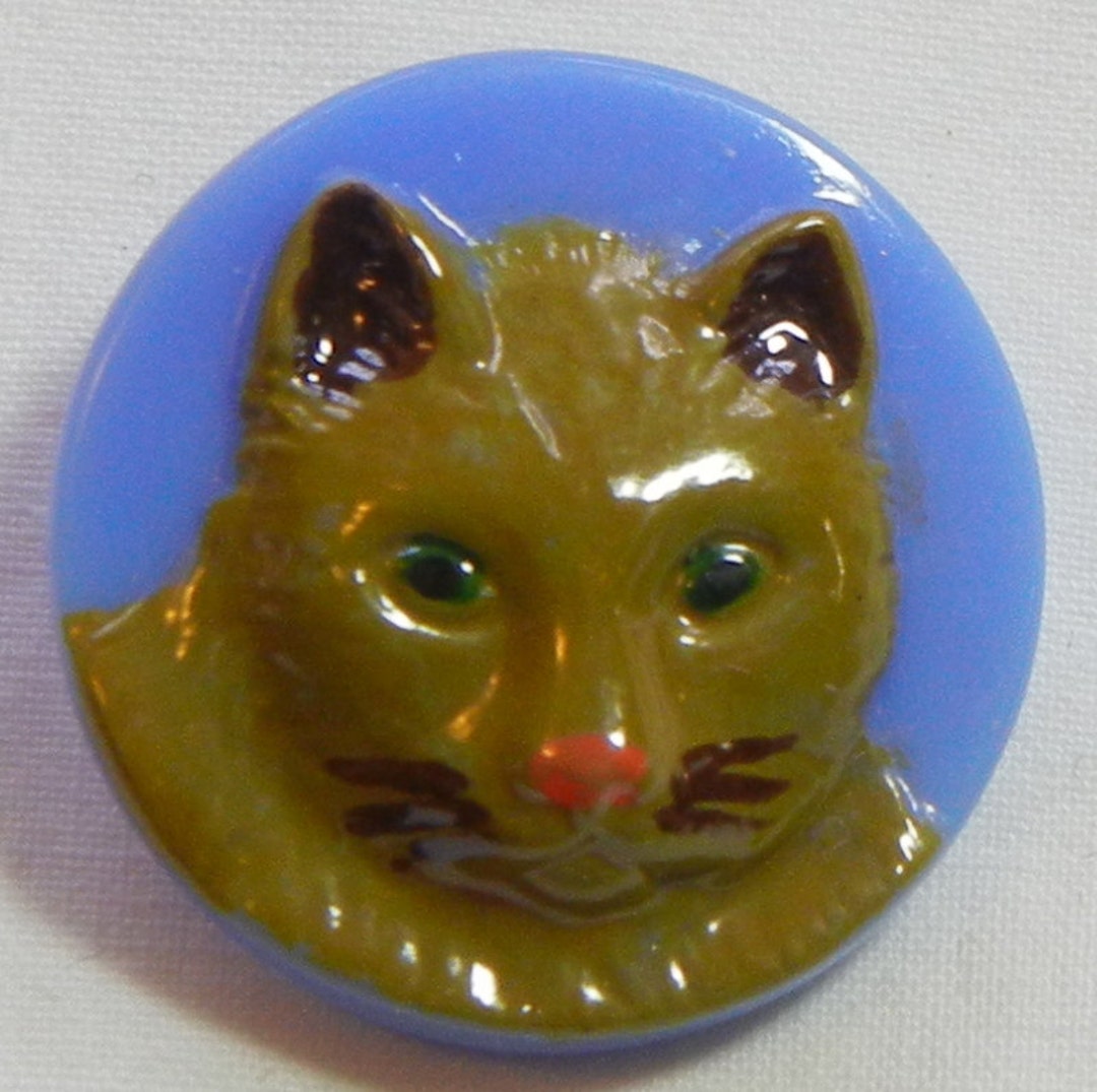 Medium Cat Face Czech Glass Button - Etsy