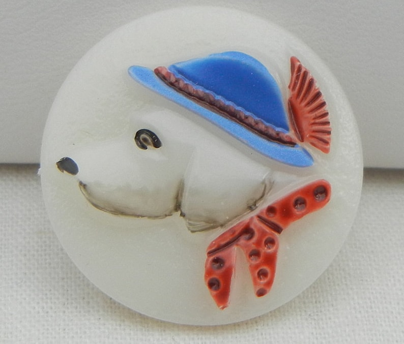 Dog in Hat Czech Glass Button - Etsy