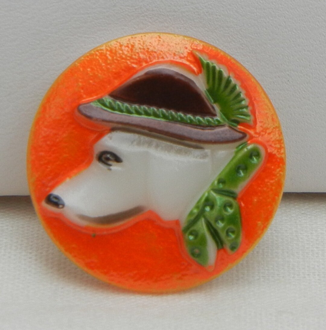 Dog in Hat Czech Glass Button - Etsy