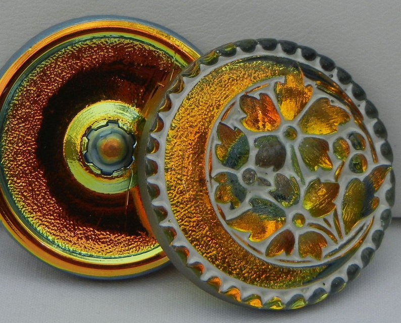 Flowered Crescent Czech Glass Button - Etsy