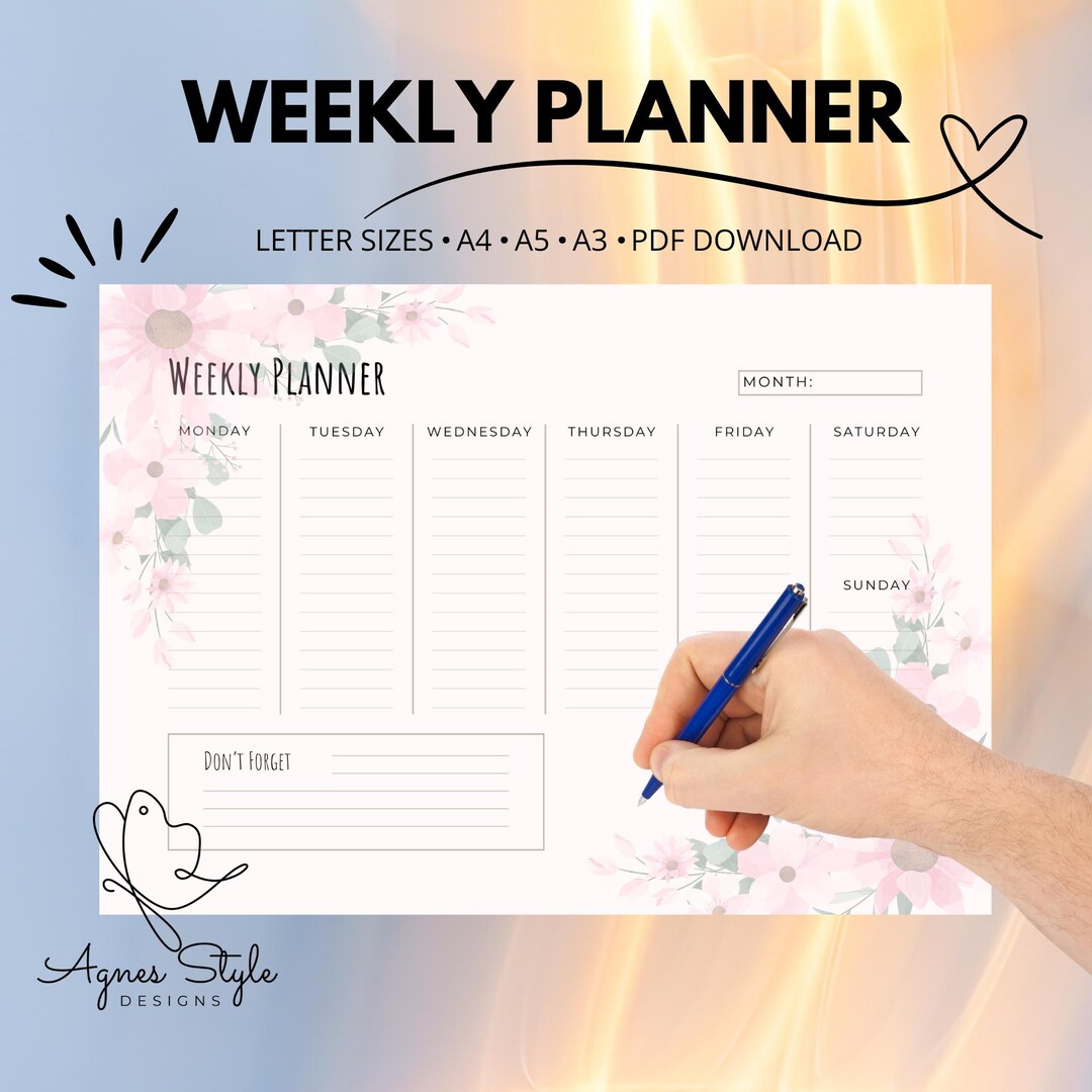 Weekly Planner 2025 With Reminders, Flowers Design Templates PDF, 4 ...