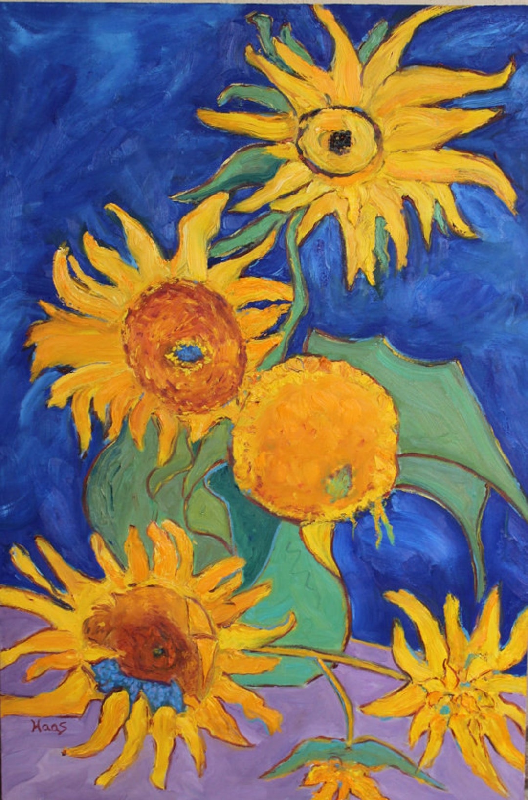 FIVE SUNFLOWERS, After Vincent Van Gogh, Oil Painting, Fine Art Gift ...