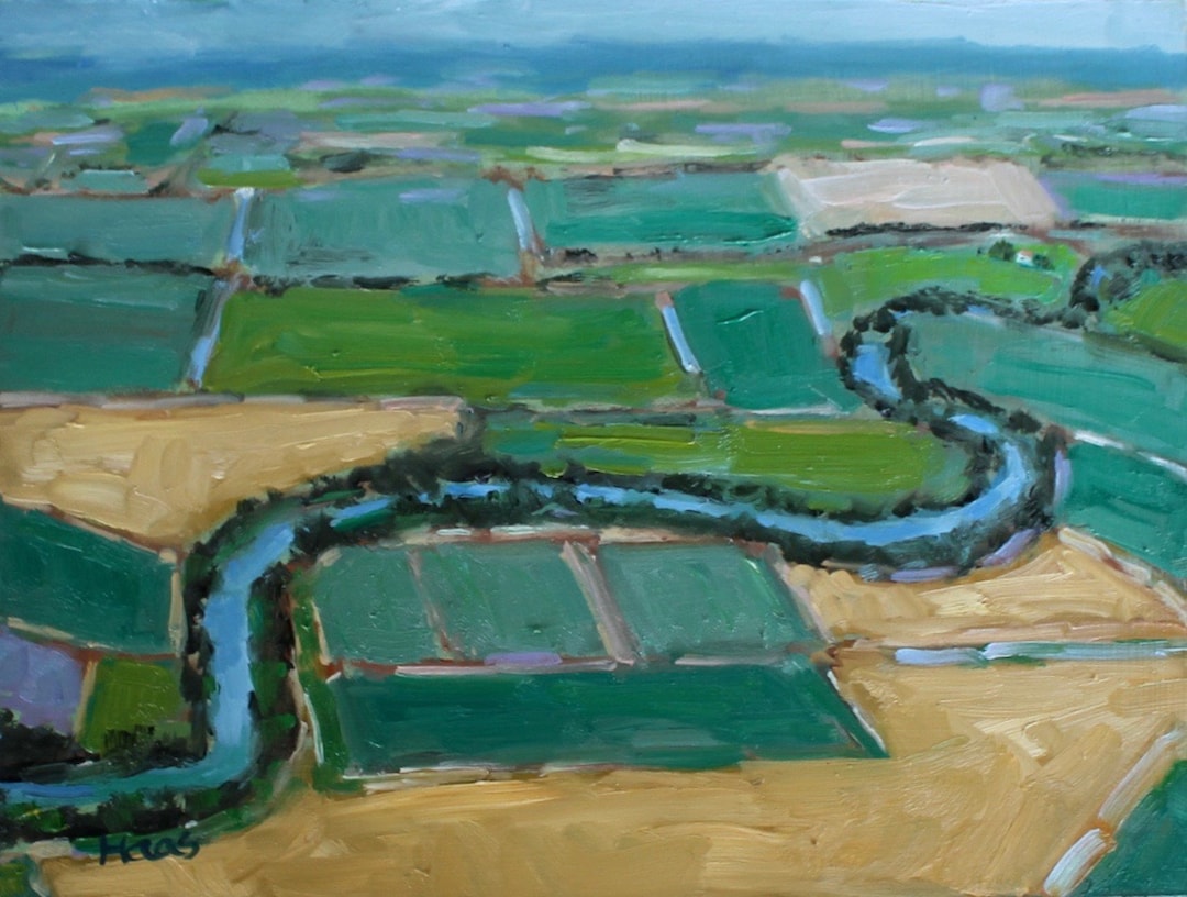 AERIAL VIEW FARMLANDS, Home Decor Original Oil Painting, Landscape Art ...