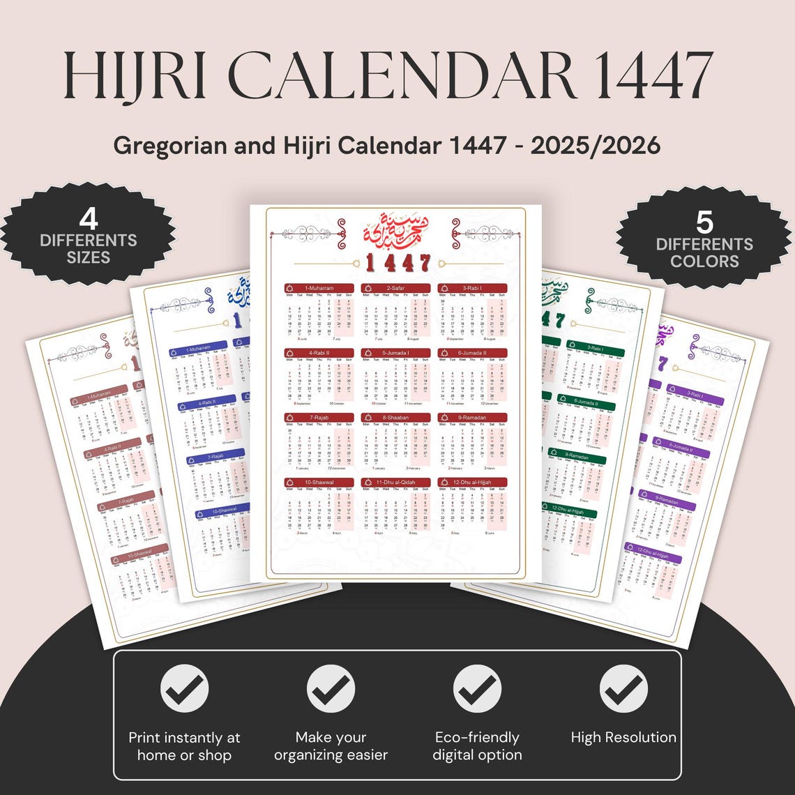 Hijri Calendar 1447: Islamic New Year, Muslim Planner (digital Download ...