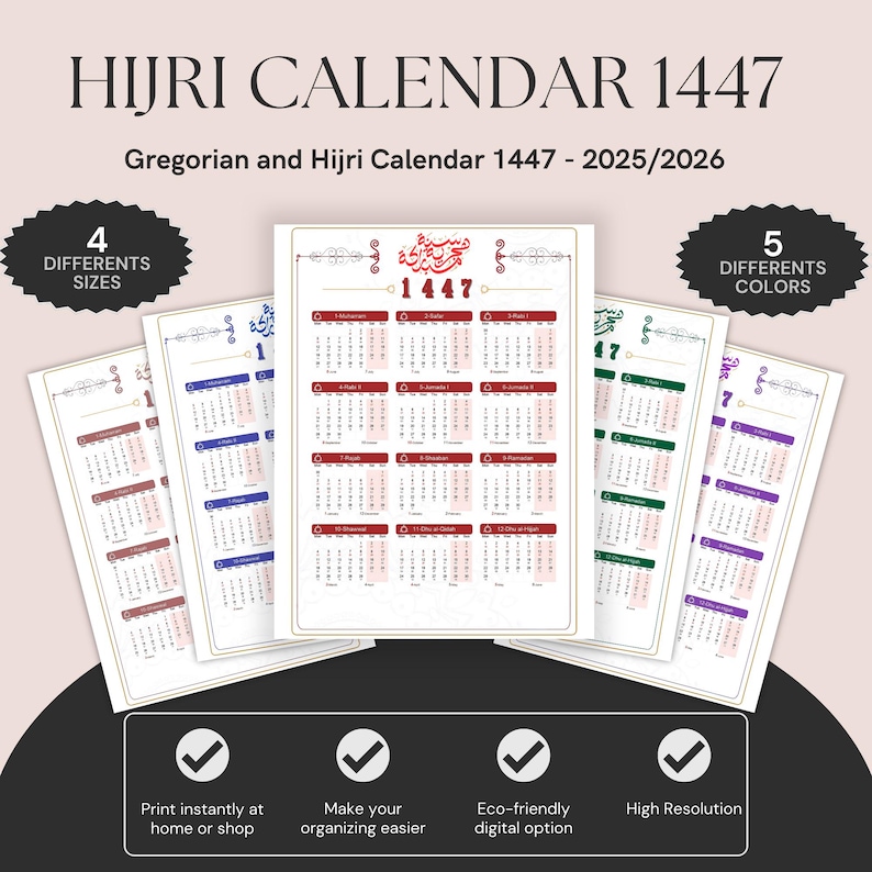 Hijri Calendar 1447: Islamic New Year, Muslim Planner (digital Download ...