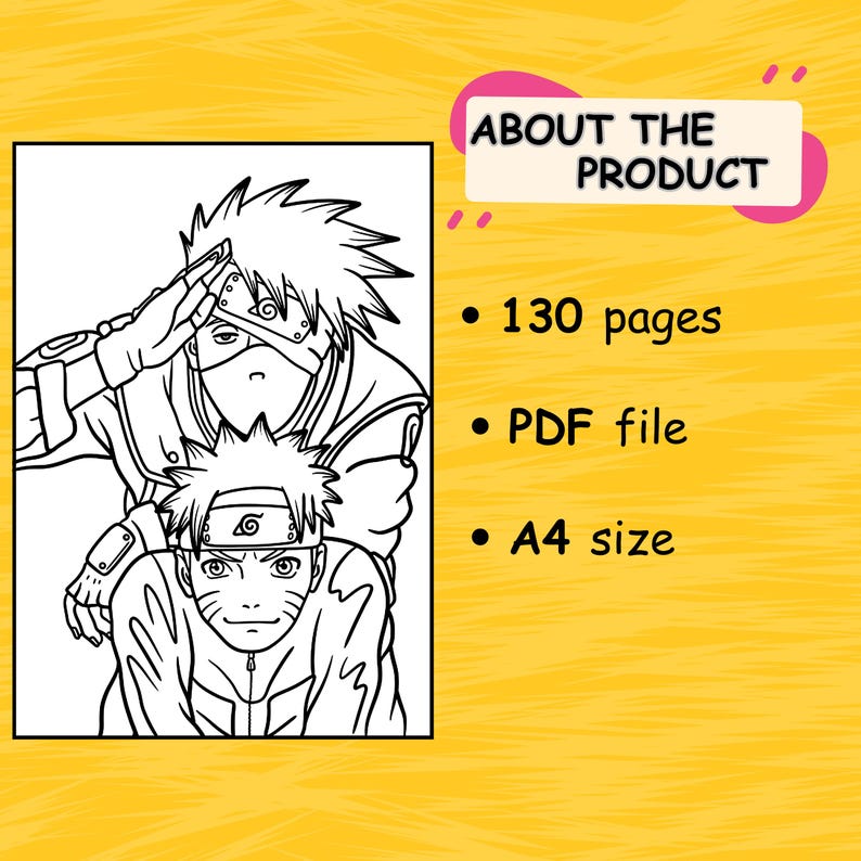 130 Pages Naruto Coloring Book Coloring Pages for Kids Digital Download ...