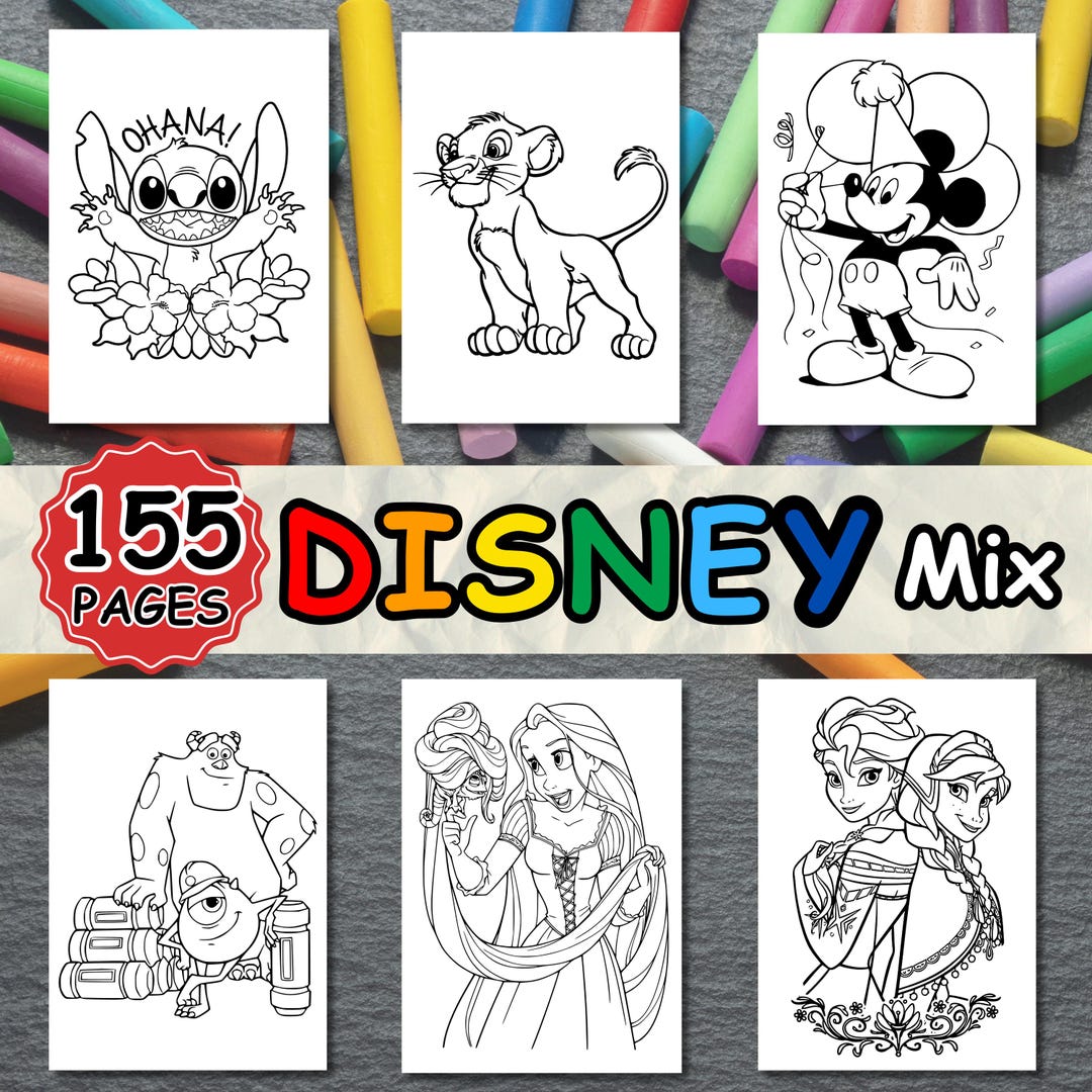 155 Pages Cartoons Mix Coloring Book Coloring Pages for Kids Digital ...