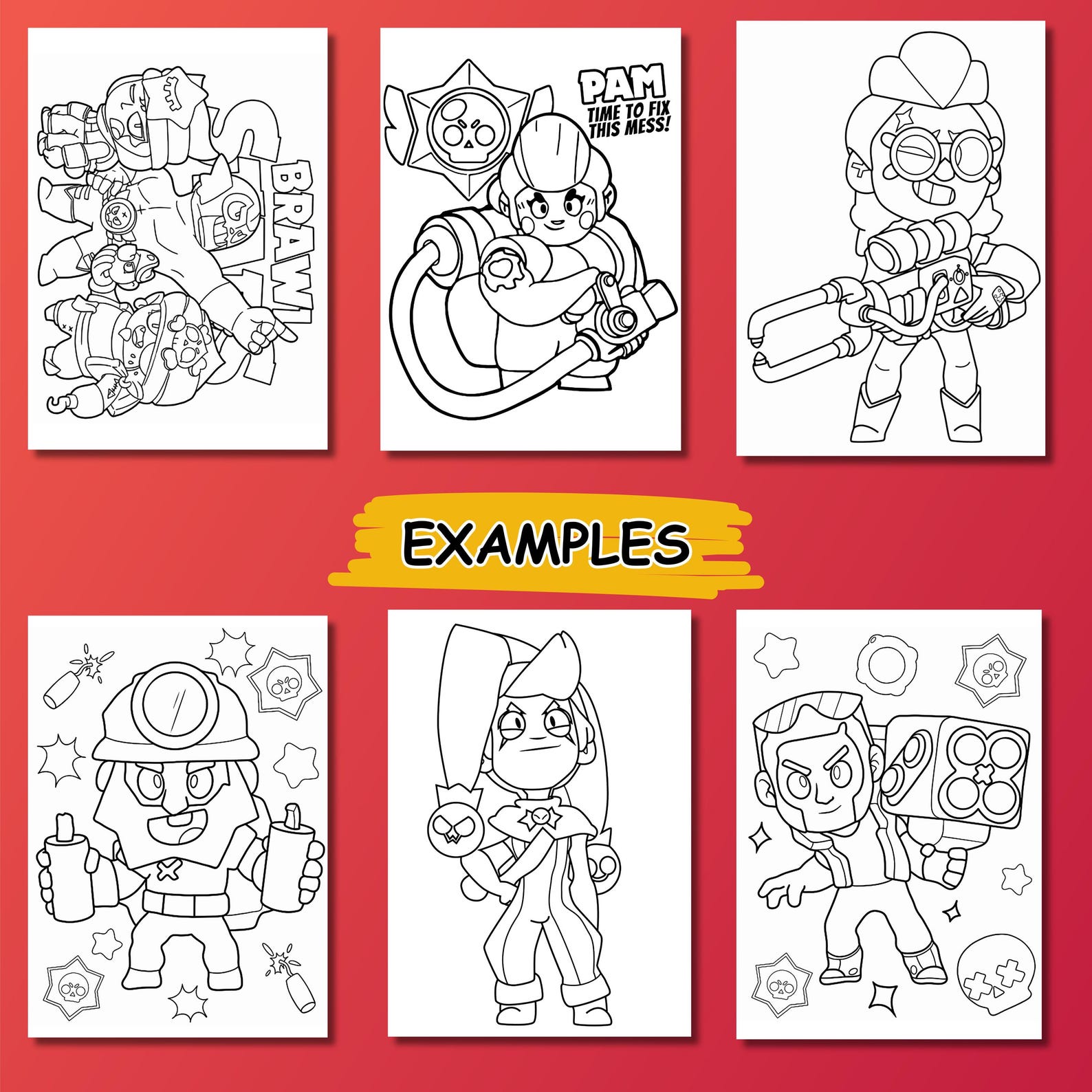 70 Pages Brawl Stars Coloring Book Coloring Pages for Kids Digital ...