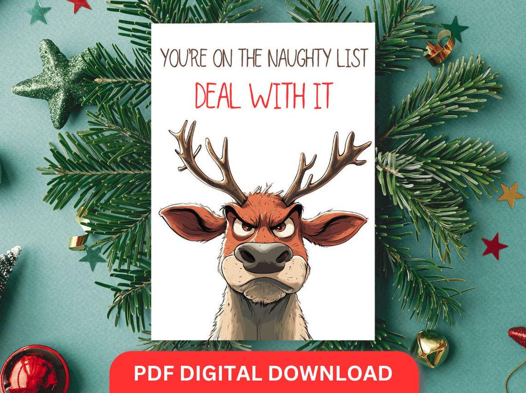 Printable Angry Reindeer Christmas Card - DIGITAL DOWNLOAD - PDF Card ...