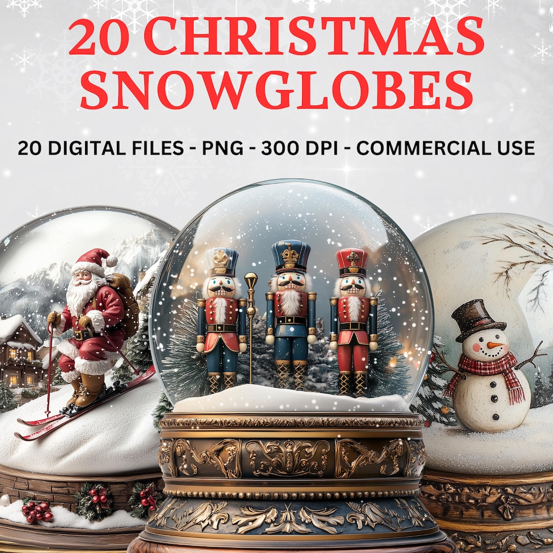 Vintage Snow Globes Clipart Pack, Christmas Globe Clipart, Winter Globe ...