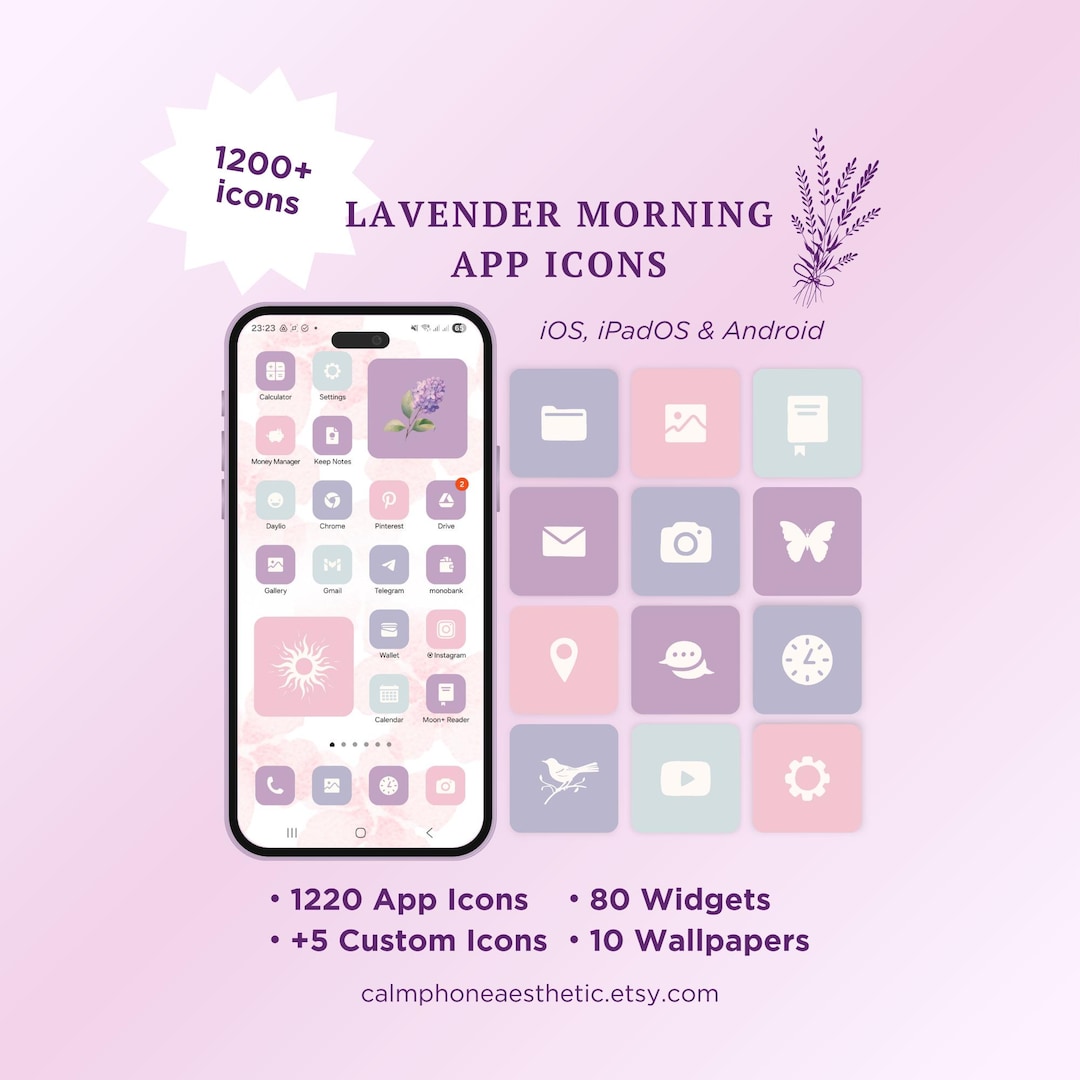 Purple Lavender App Icons, Ios Android Theme | 1200+ Icons - Etsy