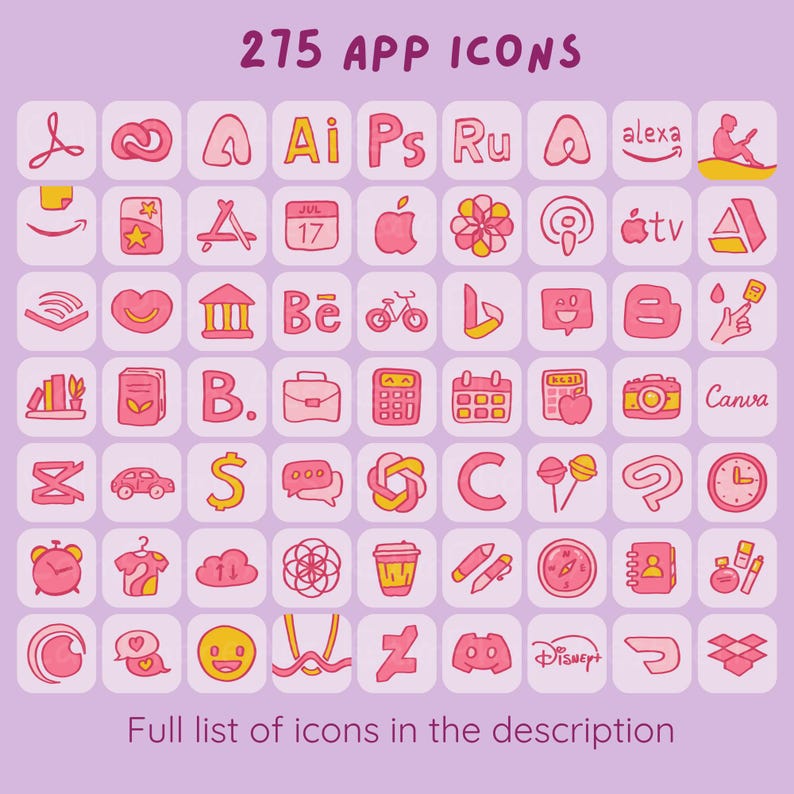 Pink App Icons Set: 275 Cute Aesthetic Icons (digital Download) - Etsy